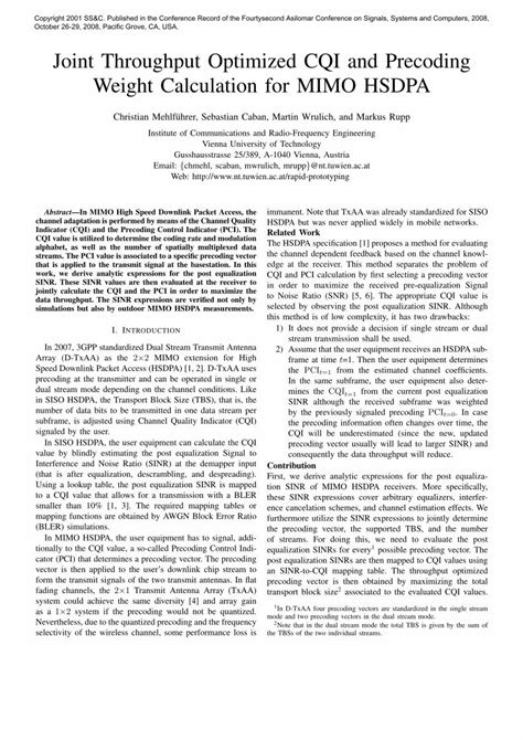 Pdf Joint Throughput Optimized Cqi And Precoding · Joint Throughput