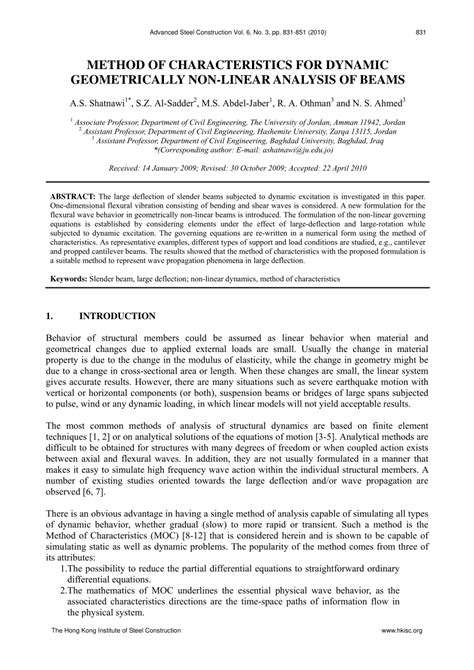 Pdf Method Of Characteristics For Dynamic Geometrically Non Linear Analysis Of Beams