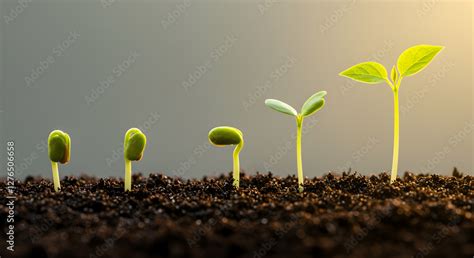 Seedling Growth Stages Demonstrating Plant Development From Seed To