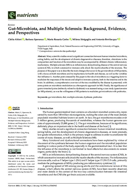 Pdf Gut Microbiota And Multiple Sclerosis Background Evidence And
