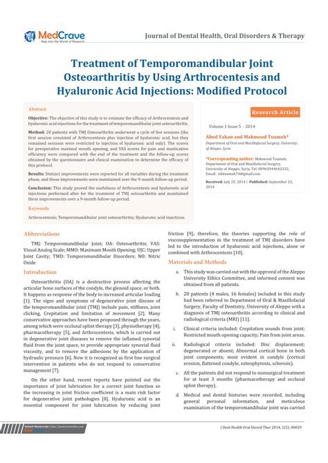 Pdf Treatment Of Temporomandibular Joint Osteoarthritis