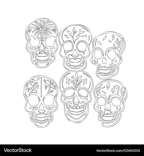 Skulls Calaveras De Dulce Outline Sketch Vector Image