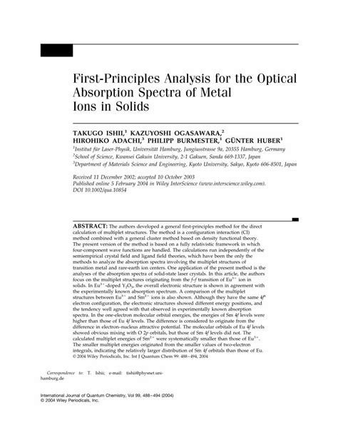 Pdf First Principles Analysis For The Optical Absorption Spectra Of