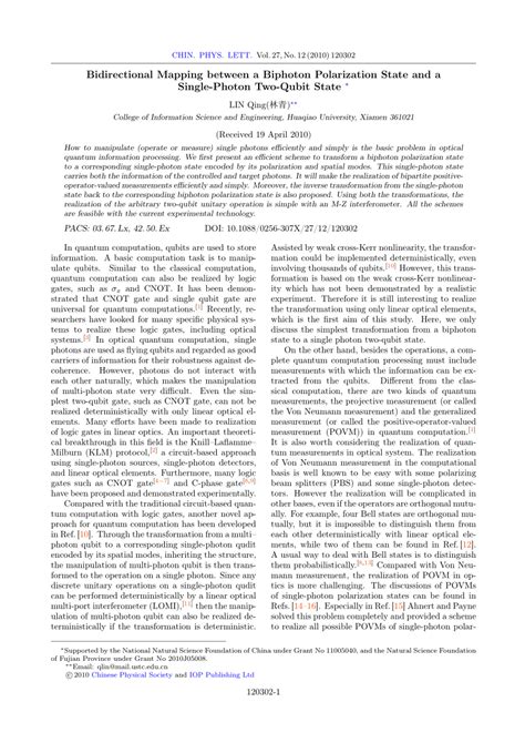 Pdf Bidirectional Mapping Between A Biphoton Polarization State And A