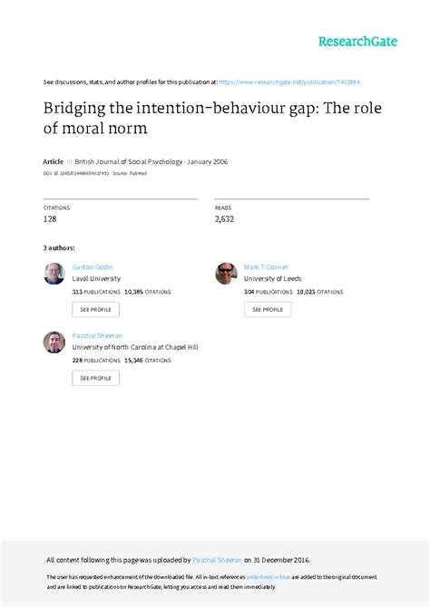 Bridging The Intention Behaviour Gap The See Discussions Stats And Author Profiles For This