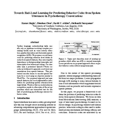 Towards End 2 End Learning For Predicting Behavior Codes From Spoken