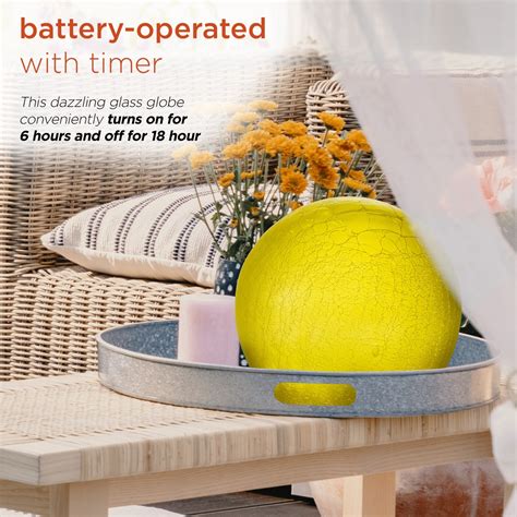 Yellow Textured Glass Gazing Globe With Led Lights
