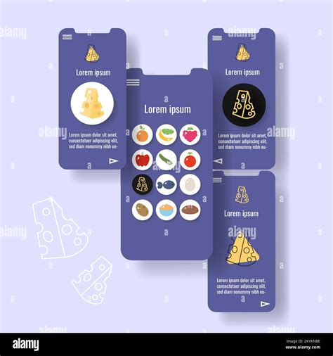 Template Mobile App Page With Hard Cheese Dairy Products Food Outline