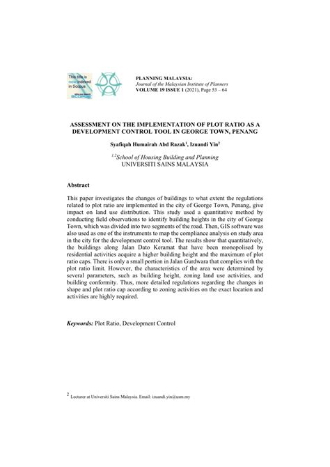 Pdf Assessment On The Implementation Of Plot Ratio As A Development Control Tool In George