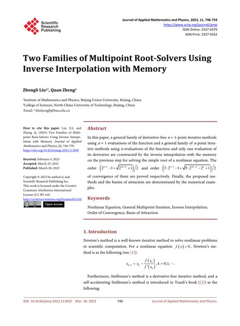 Pdf Two Families Of Multipoint Root Solvers Using Inverse Interpolation With Memory