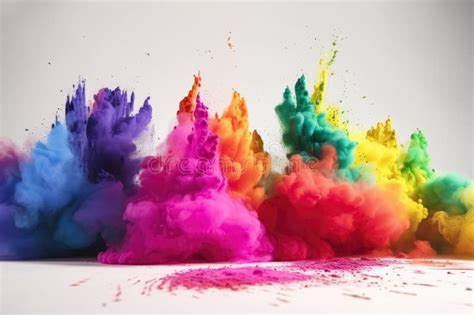 Exploding Colour Powder In Rainbow Colours On A White Background