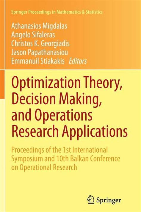 Springer Proceedings In Mathematics And Statistics Optimization Theory