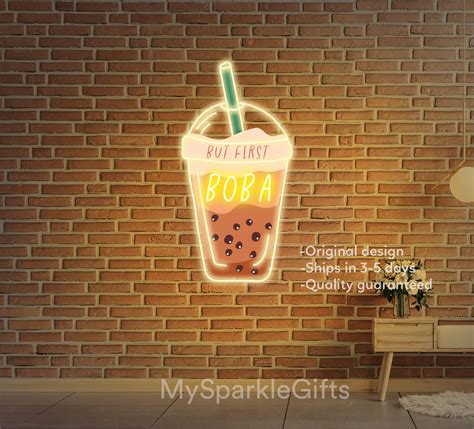 But First Boba Neon Sign Boba Tea Shop Led Neon Light Sign Etsy
