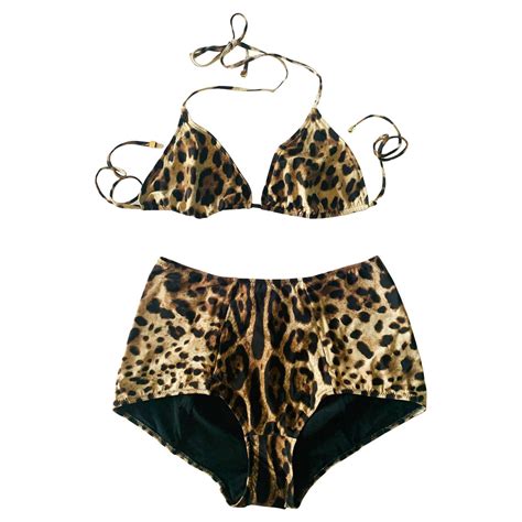 Dolce And Gabbana Brown Leopard Bikini Swimsuit Swimwear Beachwear Strings DG For Sale At StDibs
