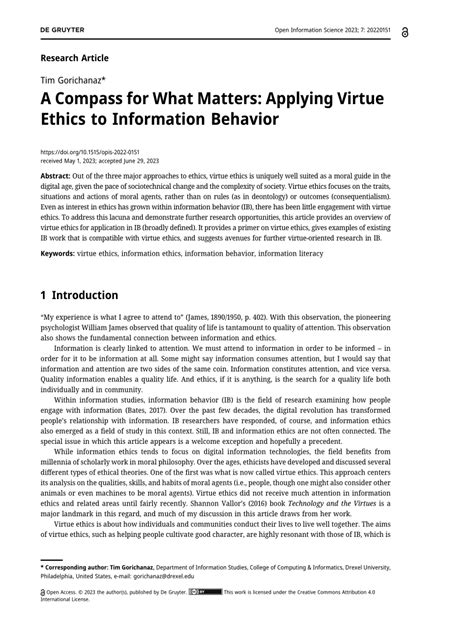 Pdf A Compass For What Matters Applying Virtue Ethics To Information