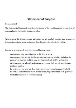 50 SAMPLE Statement Of Purpose Examples In PDF MS Word