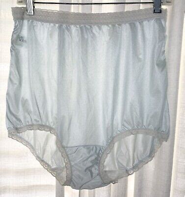Vintage Granny Panties Shiny Silky Sheer Blue Lace Nylon High Brief
