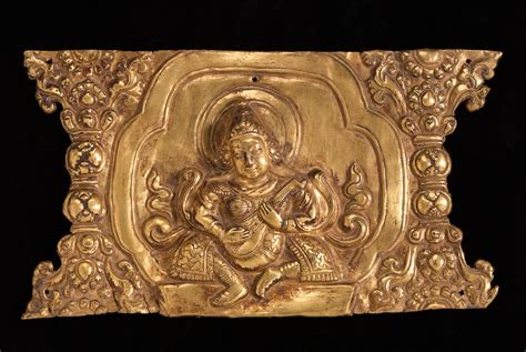 Bonhams A Tibetan Gilt Copper Repoussé Plaque Of A Buddhist Guardian