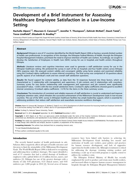 Pdf Development Of A Brief Instrument For Assessing Healthcare Employee Satisfaction In A Low