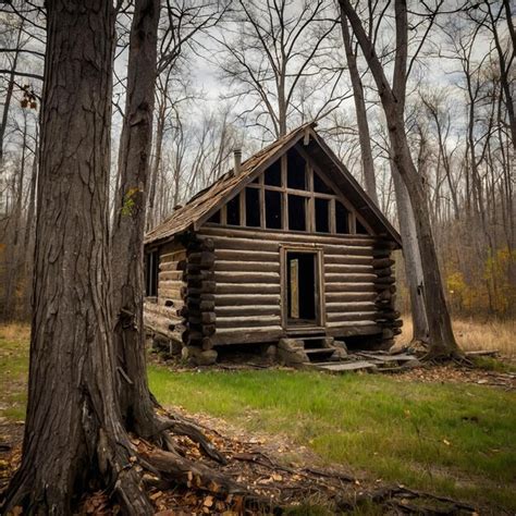 Abandoned And Dilapidated Log Cabin Premium Ai Generated Image