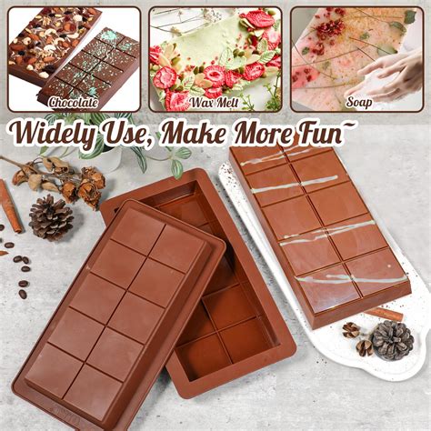 Webake Deep Chocolate Bar Moulds Silicone 2 Pcs Big Chocolate Bar