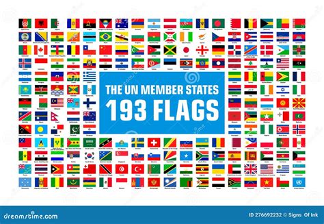 United Nation Flags Of The World With Country Names Stock Vector