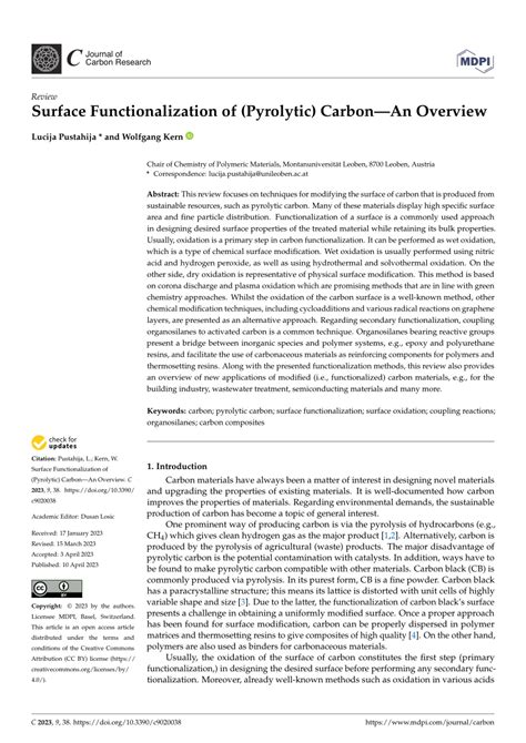 Pdf Surface Functionalization Of Pyrolytic Carbon—an Overview