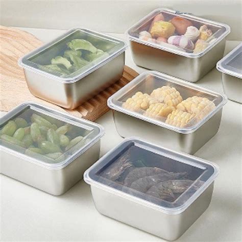 Combo 5 Hộp đựng Thực Phẩm Inox 304 Cỡ Lớn Khay Inox đựng Thực Phẩm