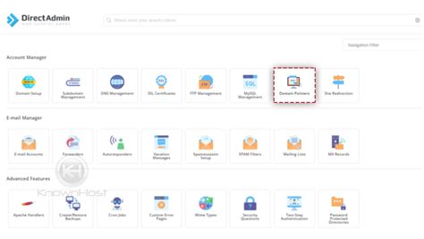 how to set up domain pointers in directadmin knownhost