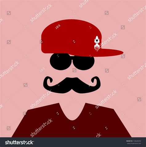 Man With Handlebar Mustache Wearing Baseball Cap Sideways Stock Vector