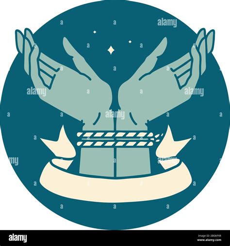 Tattoo Style Icon With Banner Of A Pair Of Tied Hands Stock Vector