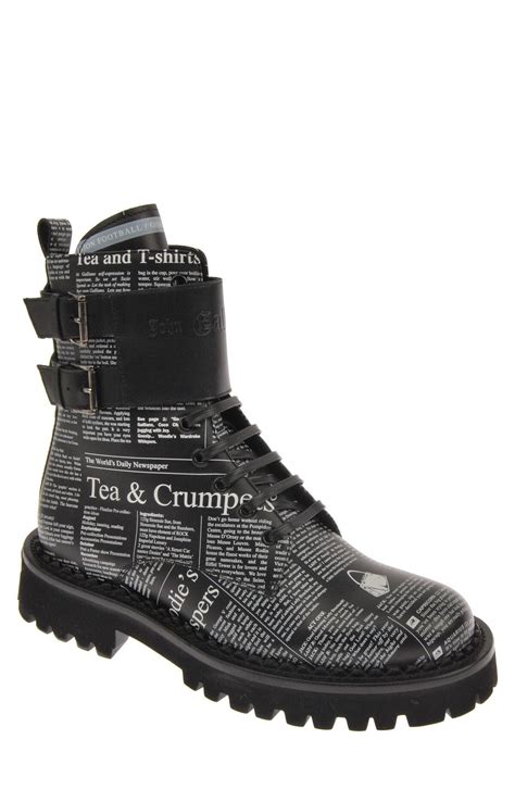 John Galliano Gazette Print Combat Boot Editorialist