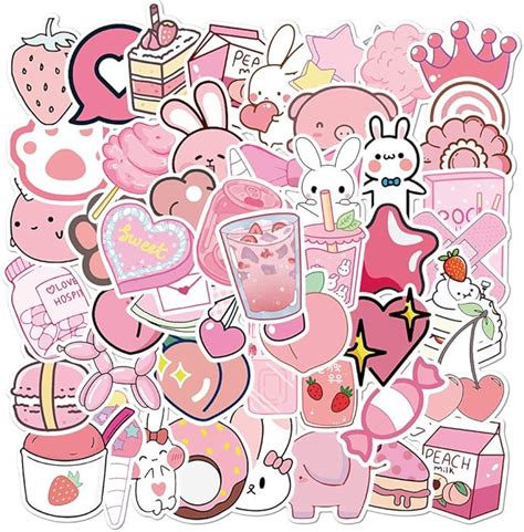 Yoksas Cute Pink Preppy Stickers50pcs Aesthetic Vinyl