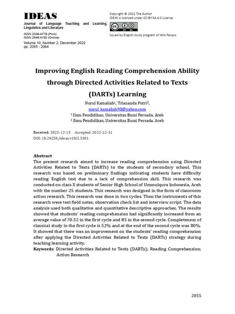 Improving English Reading Comprehension Ability Th Pdf Reading Comprehension Learning