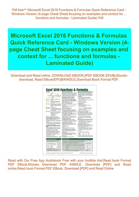 Pdf Free Microsoft Excel 2016 Functions And Formulas Quick