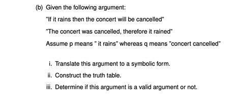 Solved B Given The Following Argument If It Rains Then Chegg
