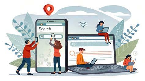 Digital Interaction With Search Interface And Users Stock Illustration Illustration Of