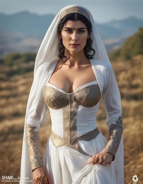 Premium Photo A Woman In A White Dress With A Veil On Her Head Is