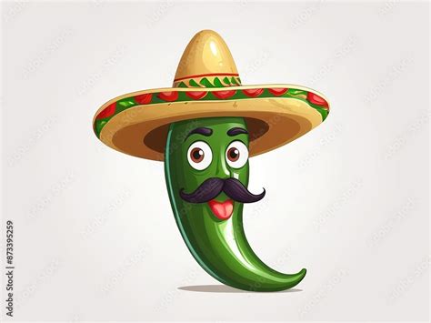 Ilustración De Un Chile Jalapeño Mexicano Sonriente Con Sombrero Y