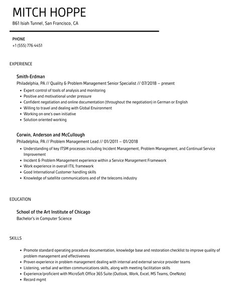 Problem Management Resume Samples Velvet Jobs