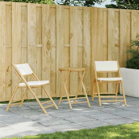 Vidaxl Bistrostoelen 2 St Inklapbaar Met Kussens Bamboe Crèmewit