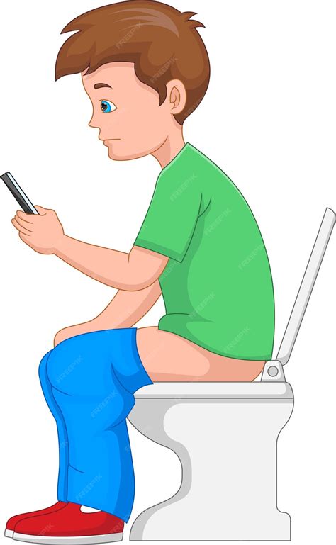 Niño De Dibujos Animados Orinando O Cagando Y Sosteniendo El Teléfono