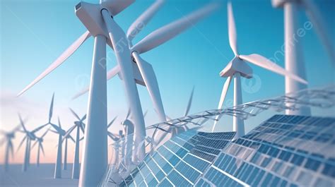 An Image Showing Wind Turbines And Solar Panels Background 3d