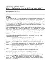Wk 1 Assignment Outline Docx ENG 100 Critical Reading And Composition Wk 1 Reflective