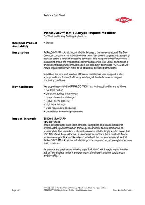 Paraloid Km 1 Acrylic Impact Modifier