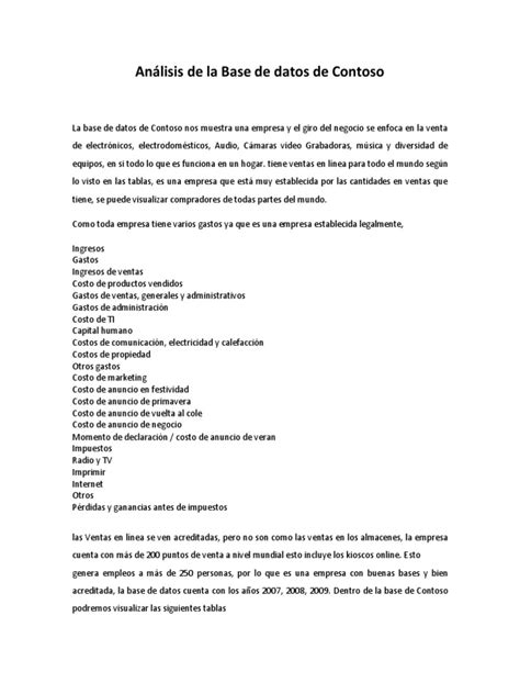 Análisis De La Base De Datos De Contoso Pdf