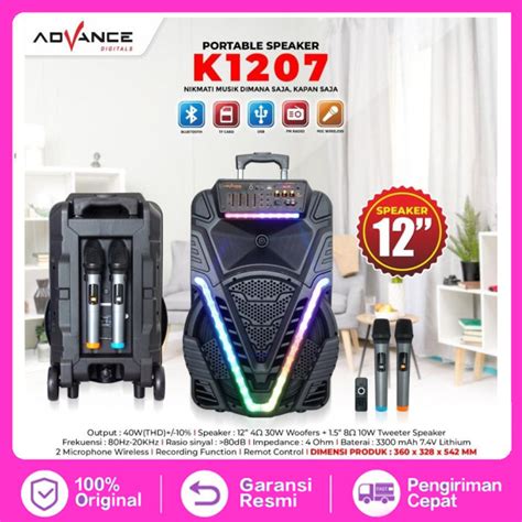 SPEAKER BLUETOOTH ADVANCE K1207 Speaker Portable 12 Inch FREE 2 MIC