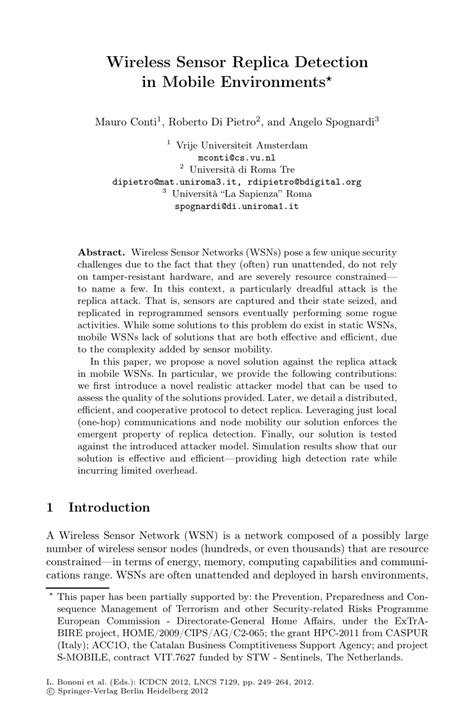 Pdf Wireless Sensor Replica Detection In Mobile Environments
