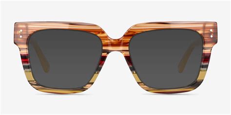 Vibrant Square Brown Yellow Striped Full Rim Eyeglasses Eyebuydirect