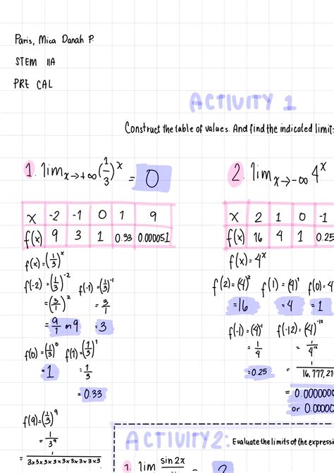 Solved Find And Evaluate The Indicated Limits Limits Of Expression